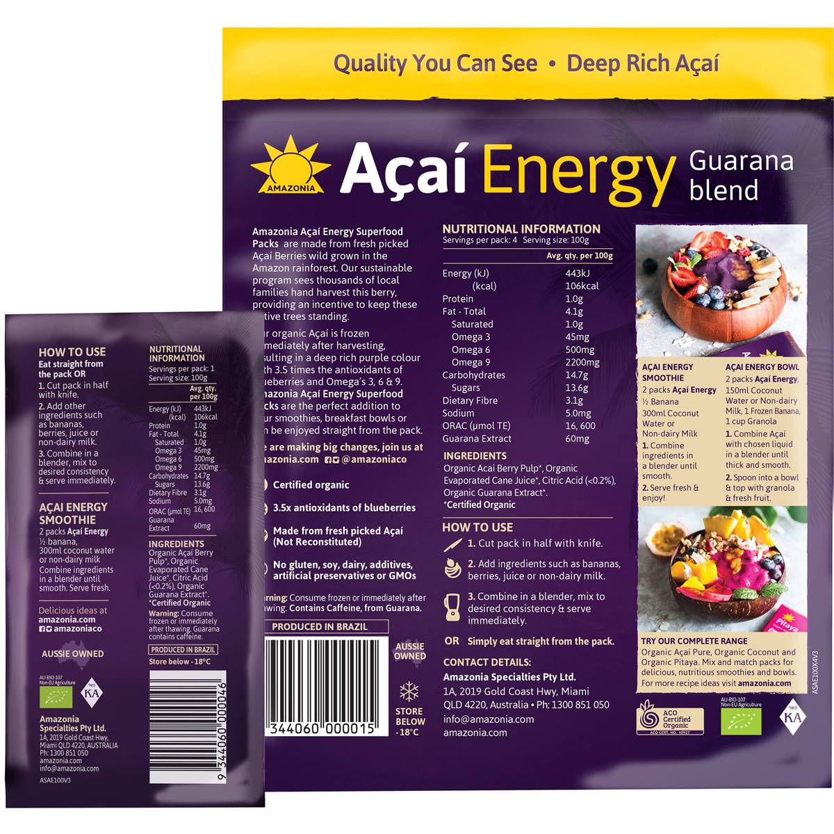 Amazonia Acai Energy Guarana Blend 100g X4 Pack | Woolworths