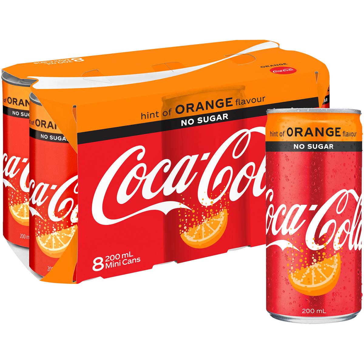 Coca-cola No Sugar Orange 200ml X 8 Pack | Woolworths