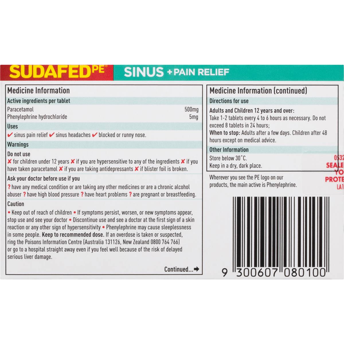 Sudafed Pe Sinus + Pain Relief 20 Pack | Woolworths