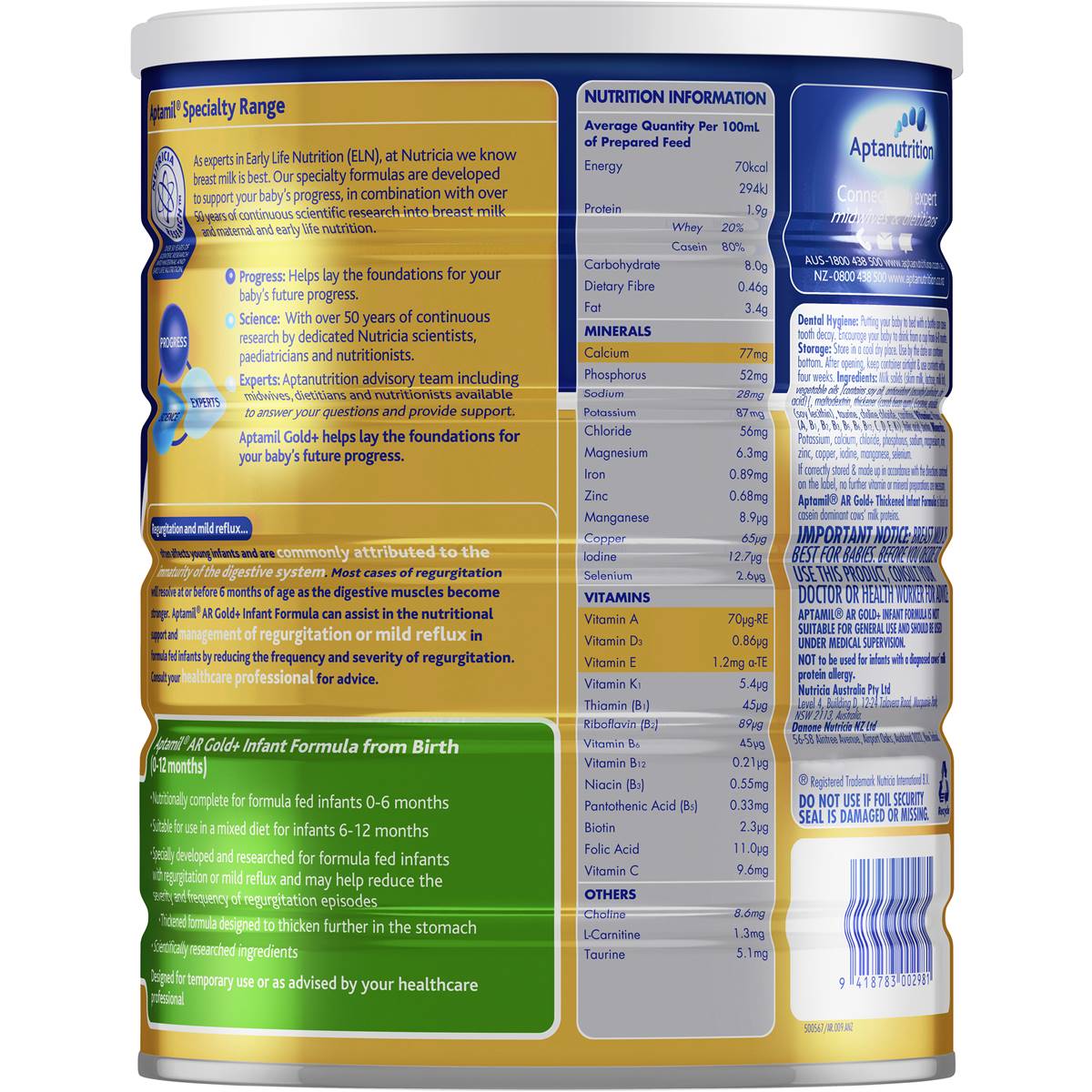 Aptamil Ar Gold Baby Formula 0-12 Months 900g | Woolworths