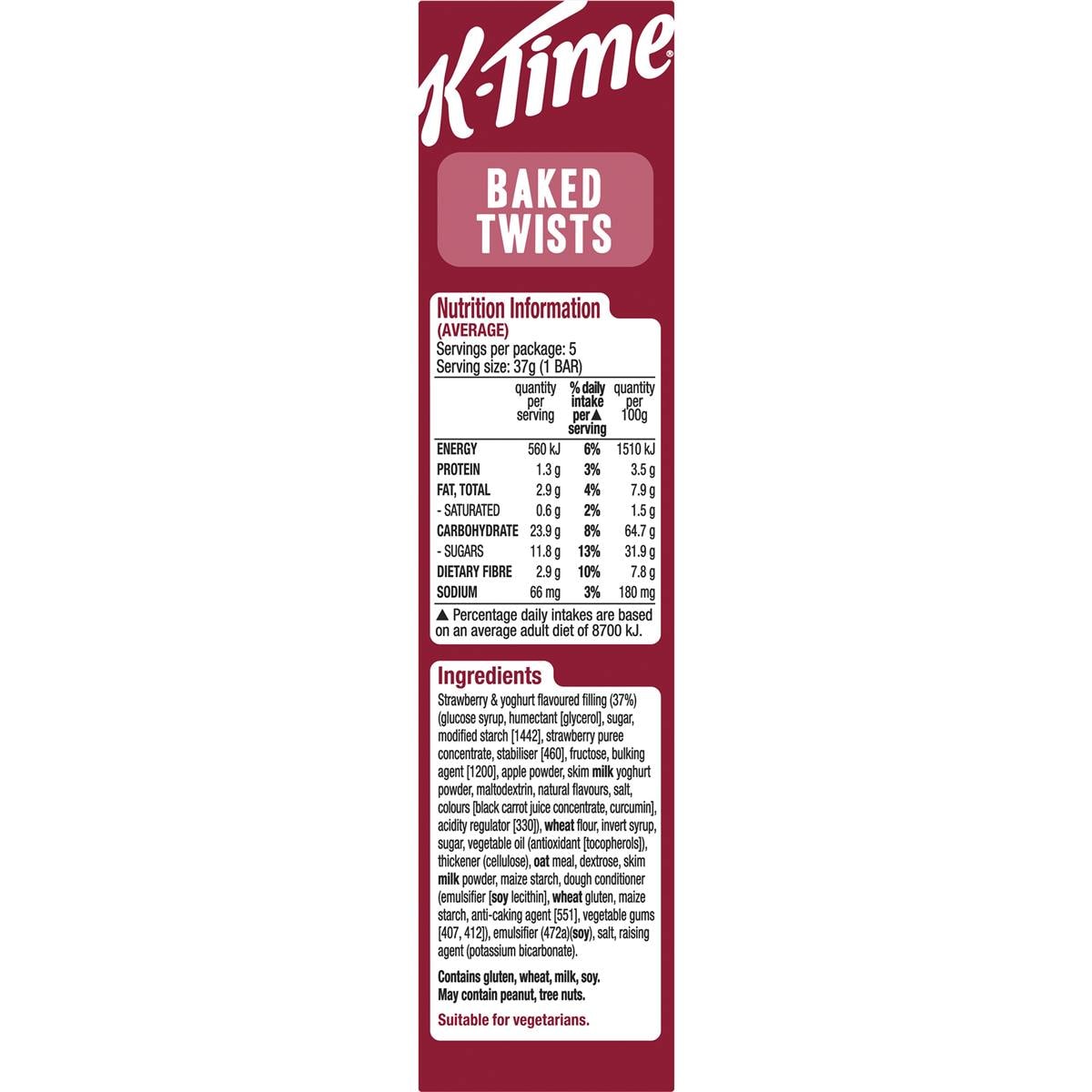 Kellogg's K-time Baked Twists Strawberry & Yoghurt Flavour Snack Bars 5 ...