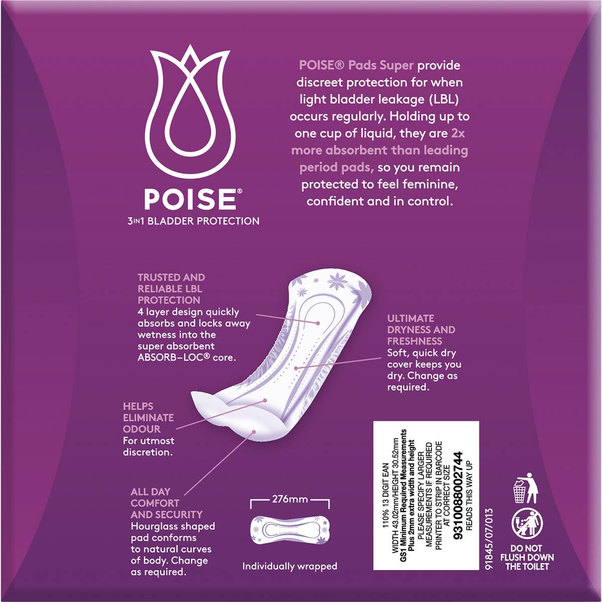 Poise Super Pads Value Absorbency 28 Pack | Woolworths