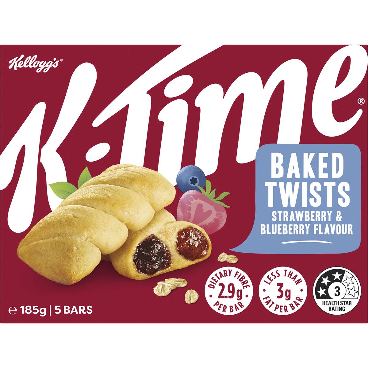 Kellogg's K-time Baked Twists Strawberry & Blueberry Flavour Snack Bars ...