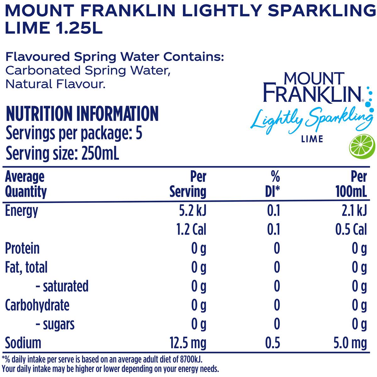 Mount Franklin Lightly Sparkling Lime Water 1.25l | Woolworths