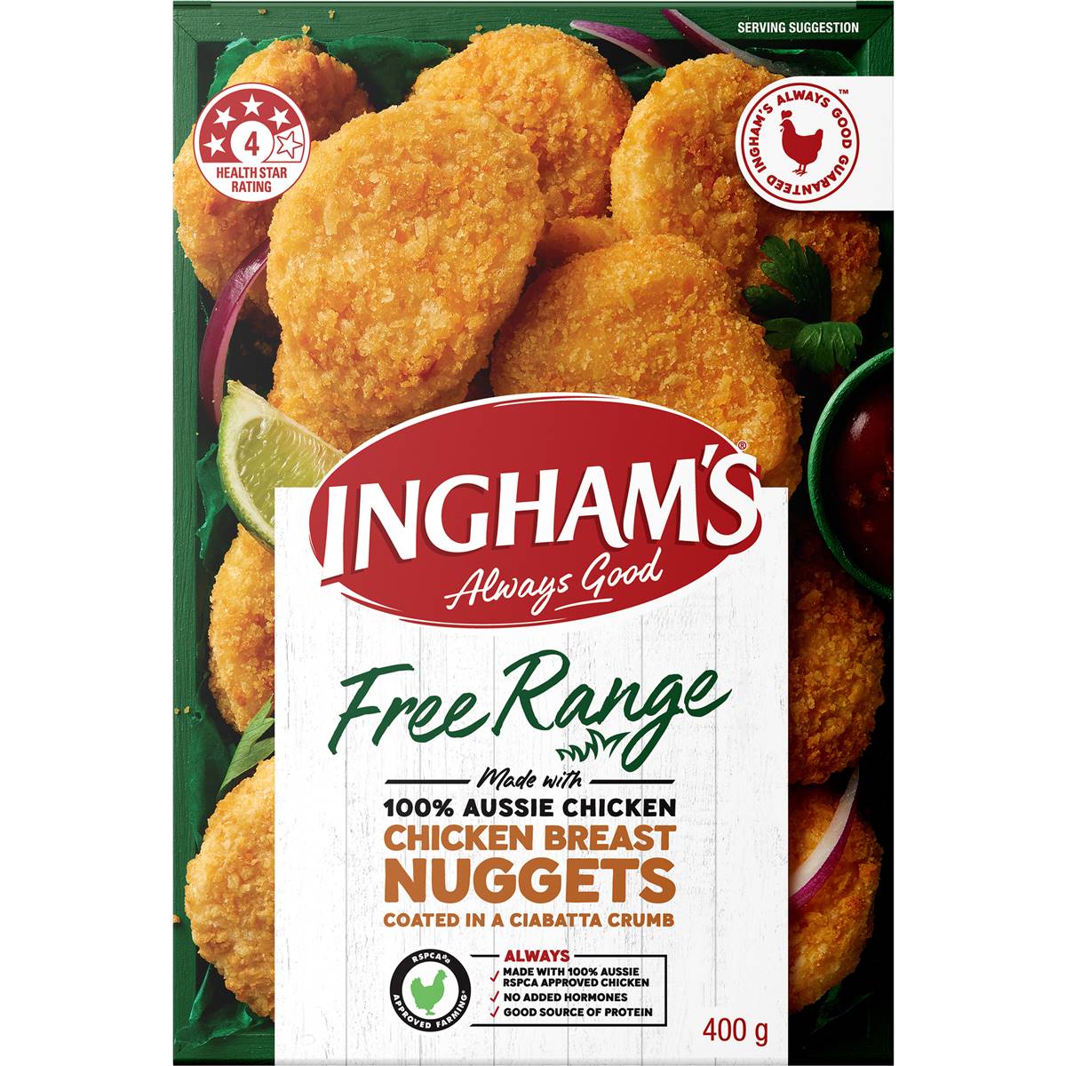 Ingham's Free Range Chicken Breast Ciabatta Nuggets 400g | Woolworths