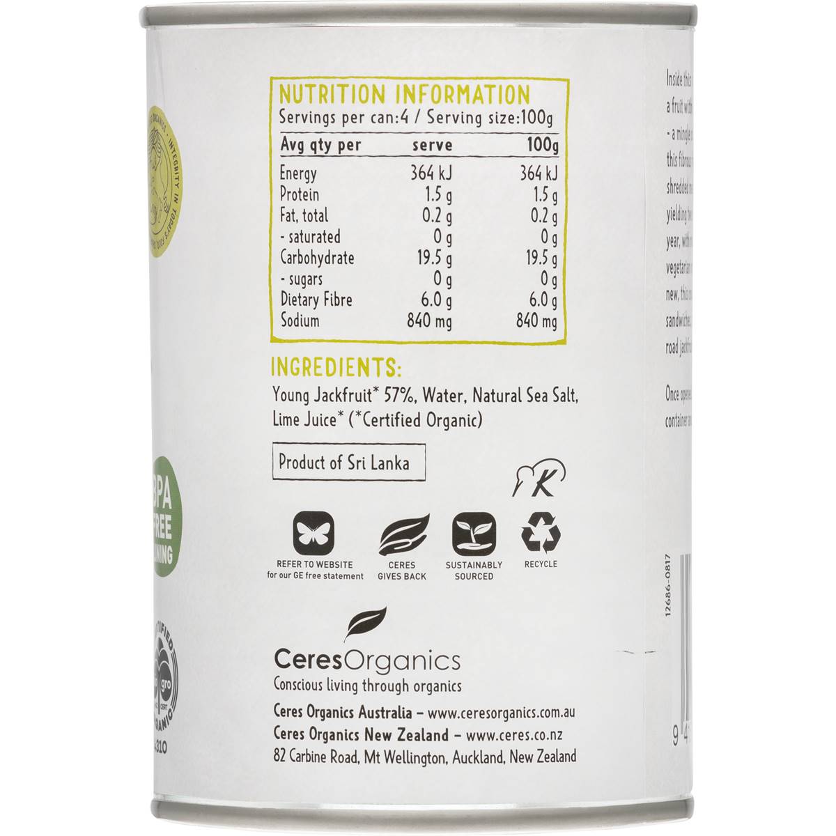 Ceres Organics Young Jackfruit 400g | Woolworths