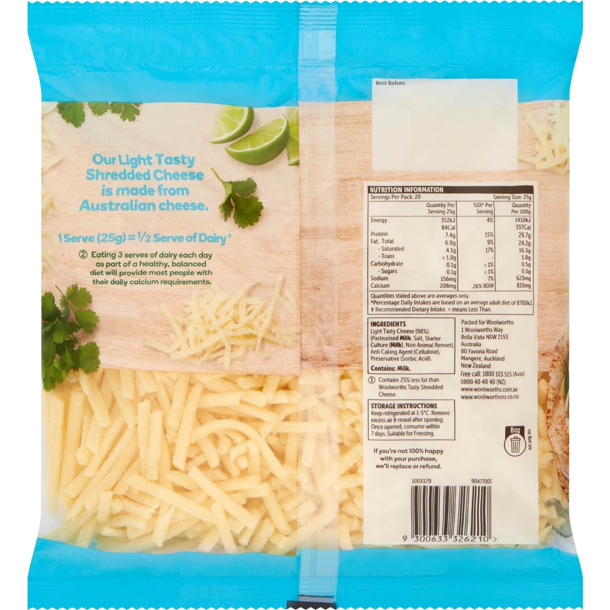 Woolworths Light Tasty Shredded Cheese 500g | Woolworths
