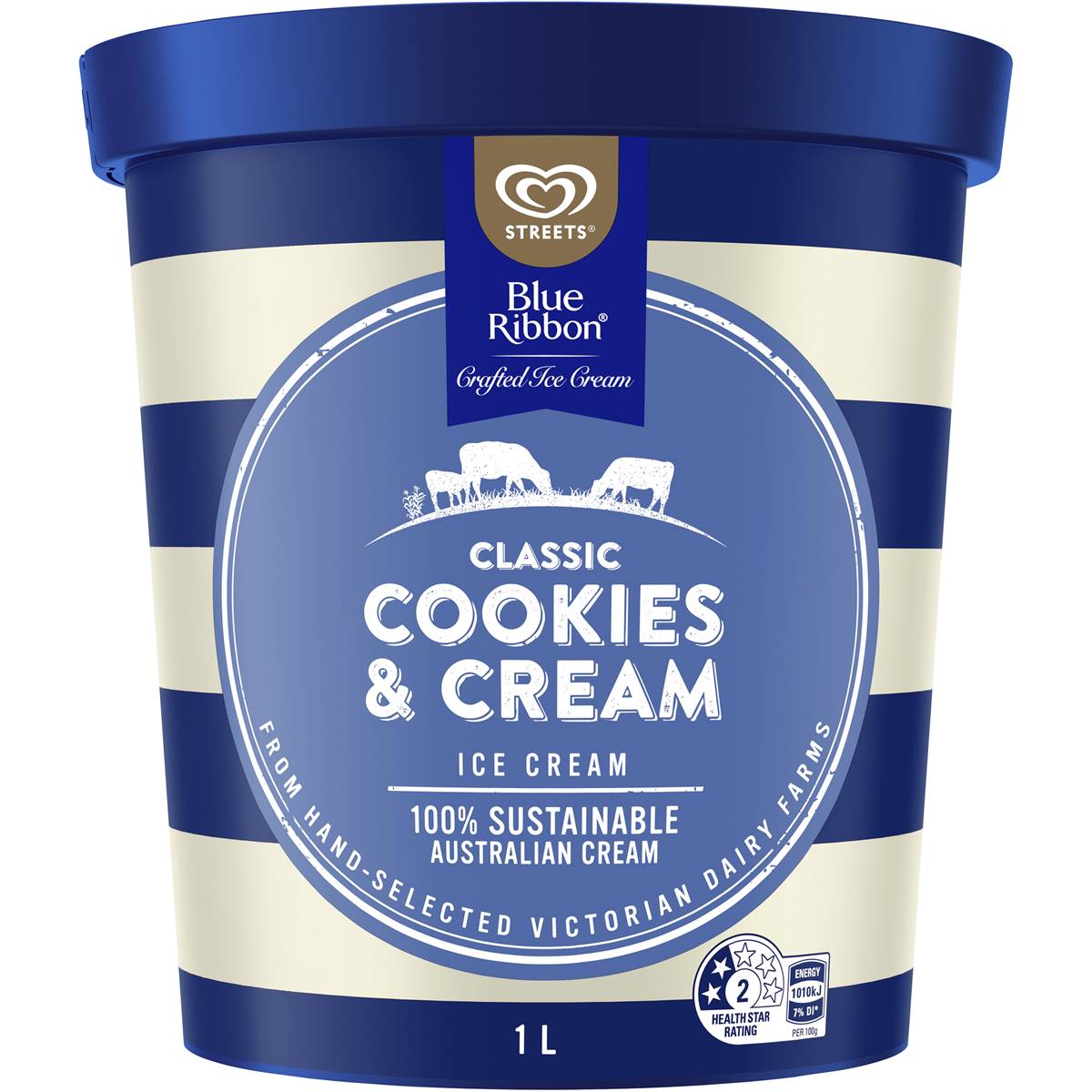 Blue Ribbon Cookies & Cream Ice Cream Tub 1l | Woolworths