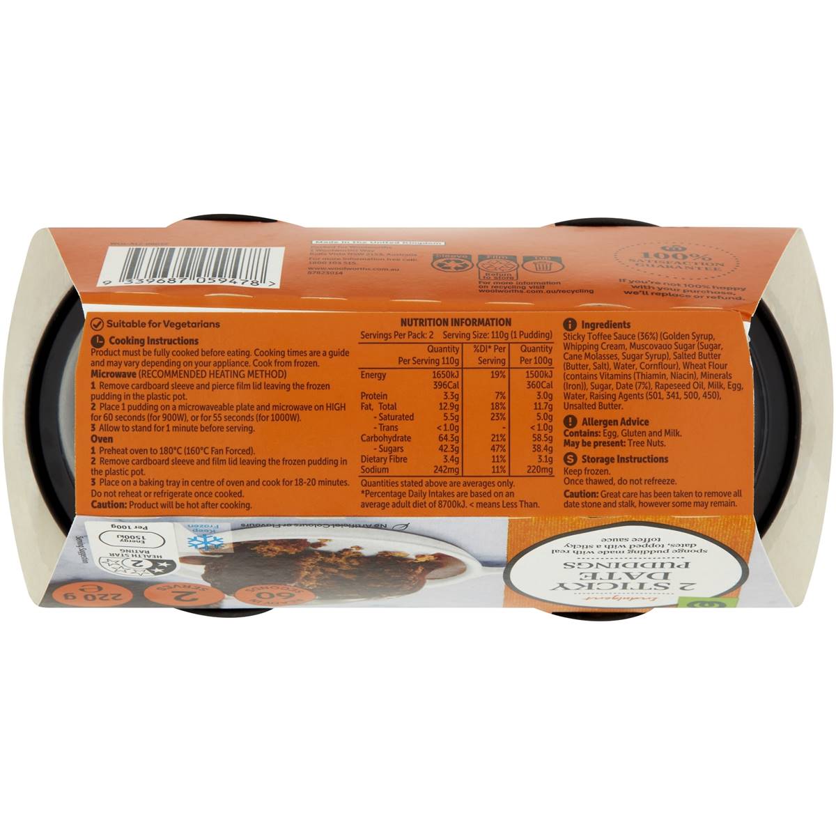 Woolworths Frozen Sticky Date Puddings 2 Pack | Woolworths