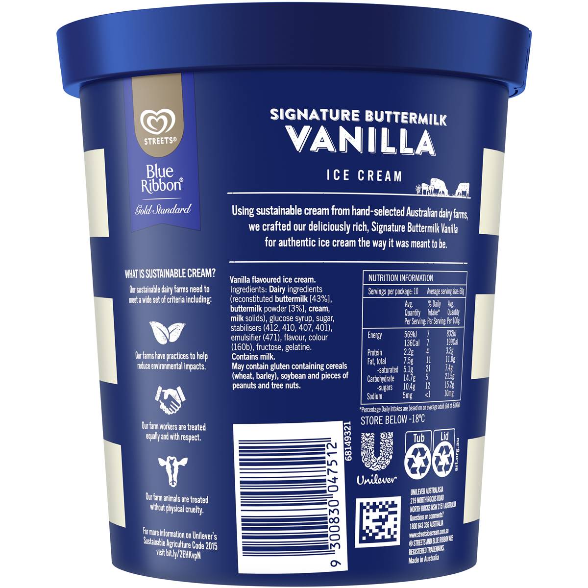 Blue Ribbon Buttermilk Vanilla Ice Cream Tub 1L at Rita Clark blog