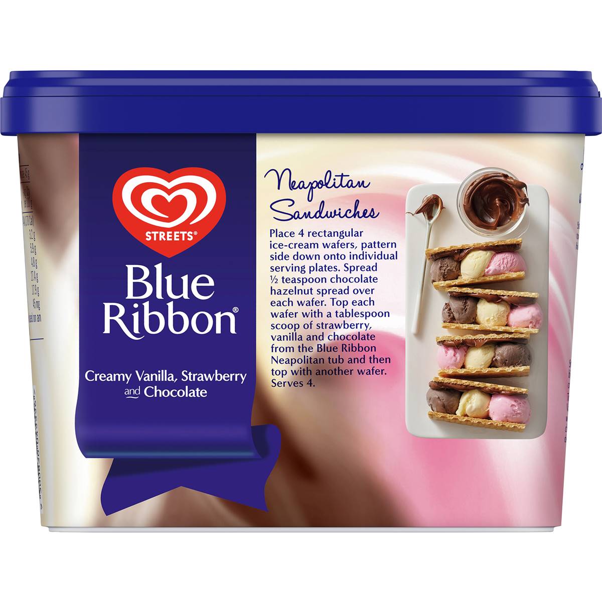 Blue Ribbon Neapolitan Reduced Fat Ice Cream Dessert Tub 2l | Woolworths