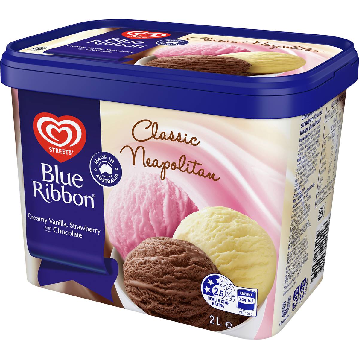Blue Ribbon Neapolitan Reduced Fat Ice Cream Dessert Tub 2l | Woolworths