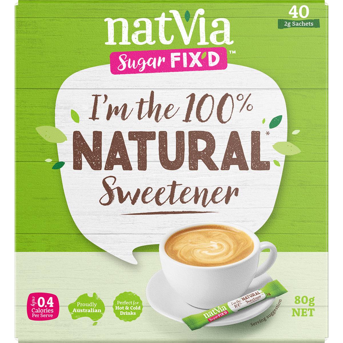 Natvia Sweetener Sticks 40 Pack | Woolworths