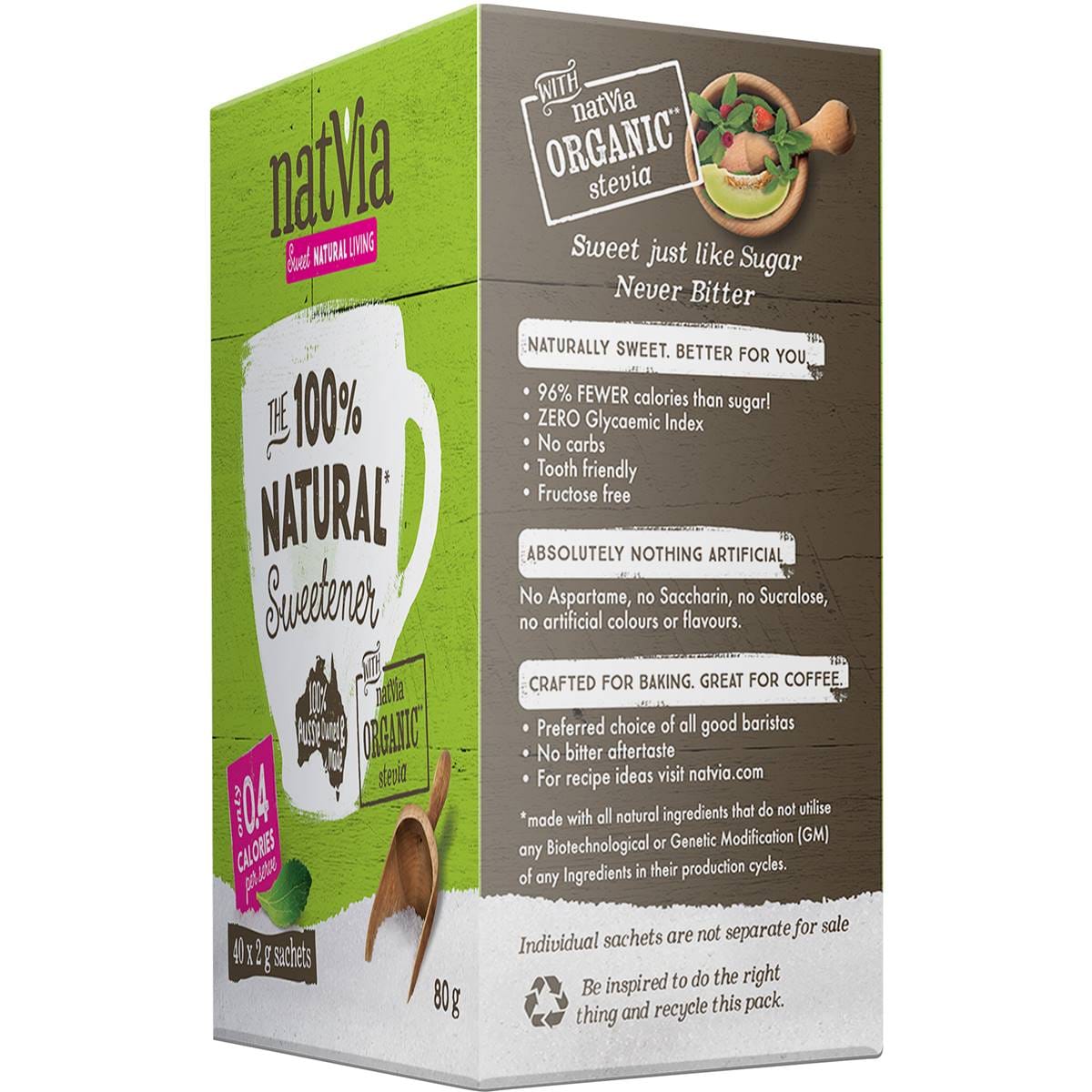 Natvia Sweetener Sticks 40 Pack | Woolworths