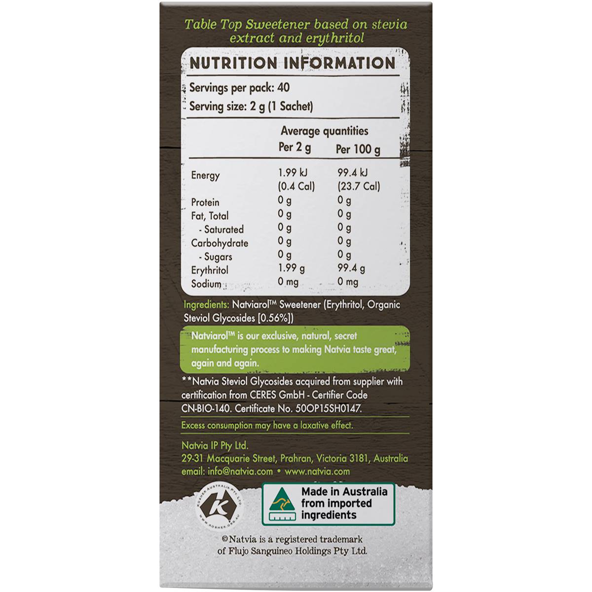 Natvia Sweetener Sticks 40 Pack | Woolworths