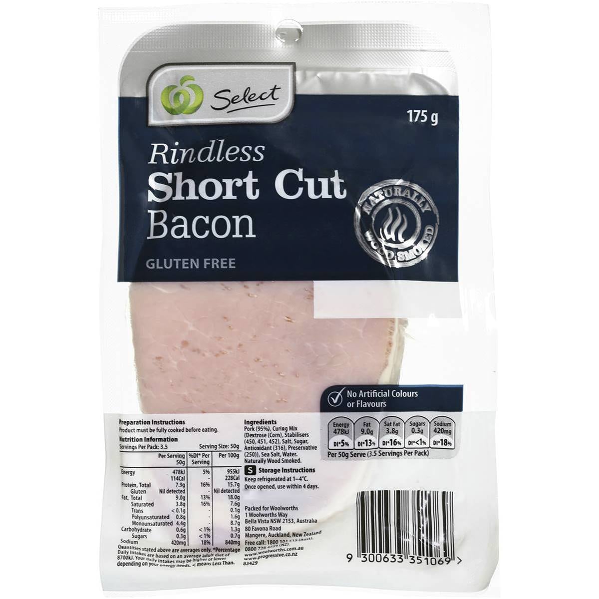 Select Bacon Short Cut Rindless 175g | Woolworths