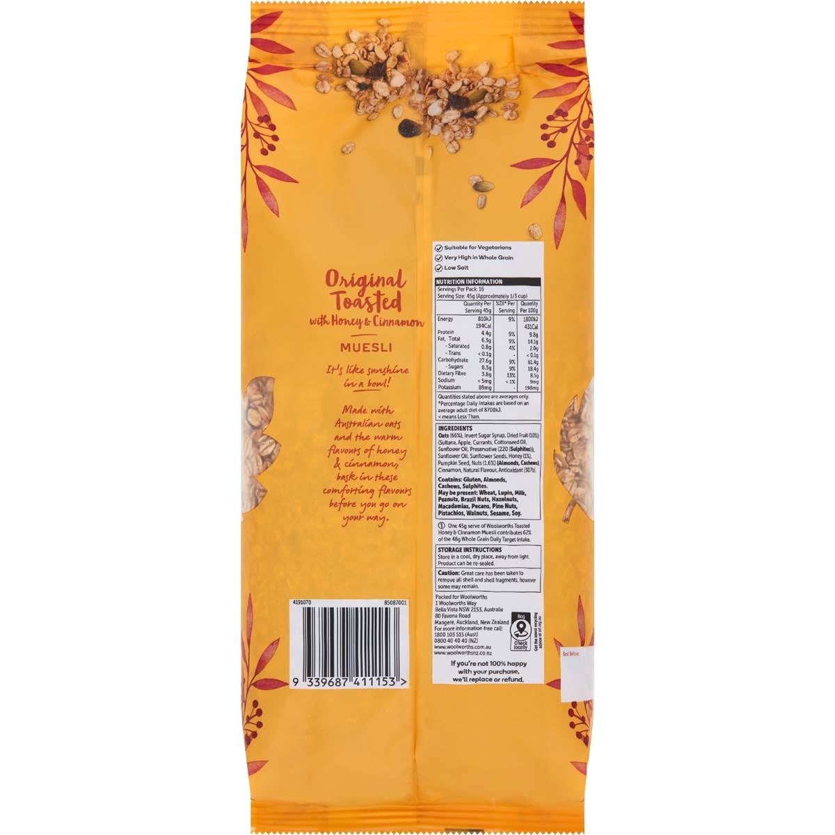 Woolworths Toasted Honey & Cinnamon Muesli 750g | Woolworths
