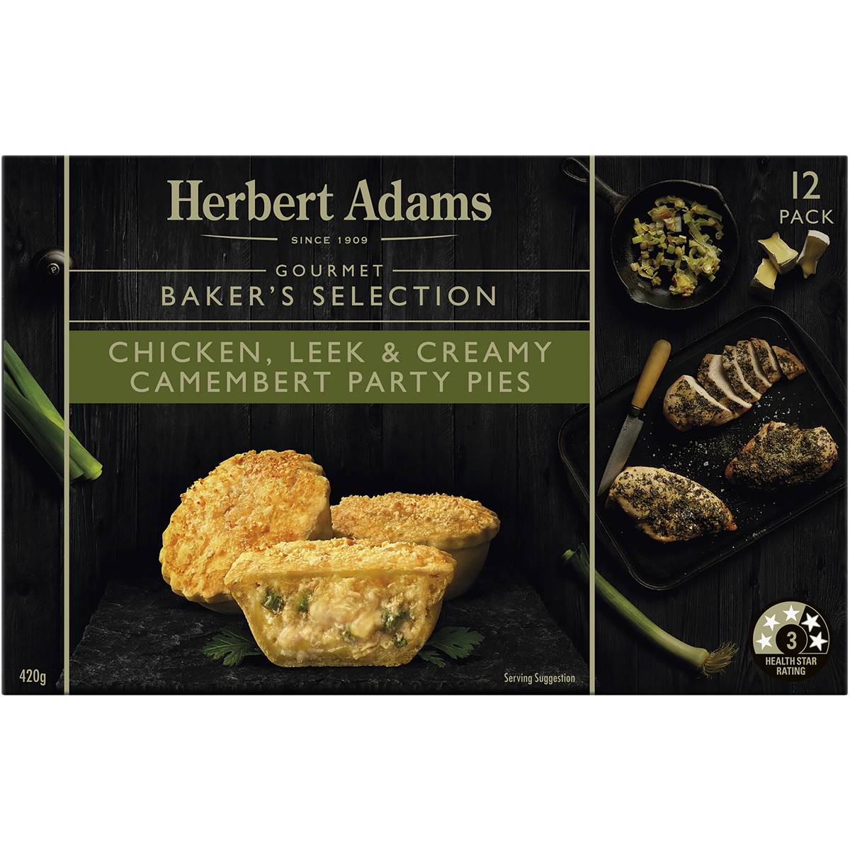 Herbert Adams Chicken Leek & Creamy Camembert Party Pies 12 Pack ...