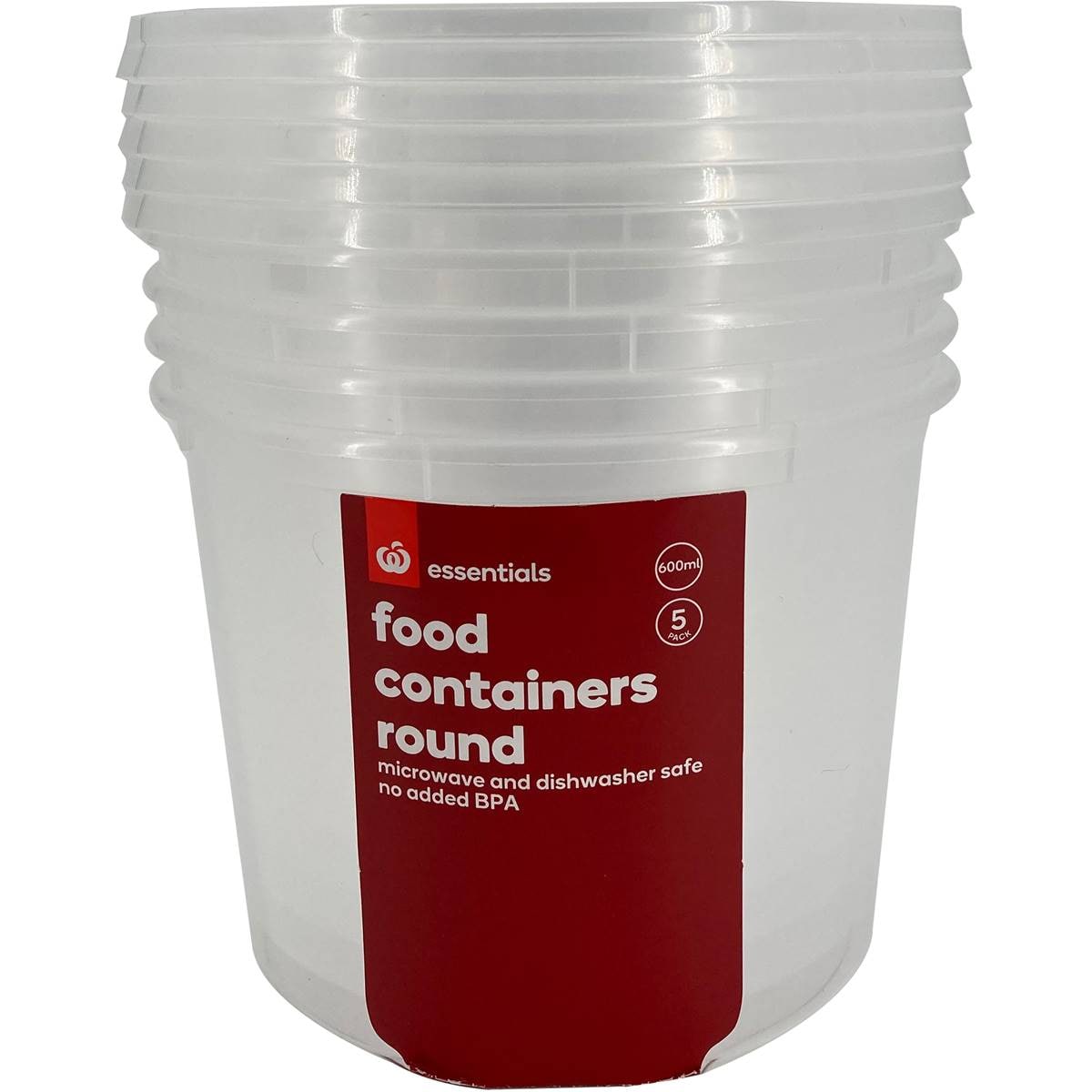 Essentials Plasticware Food Storage Round 600ml 5 Pack | Woolworths