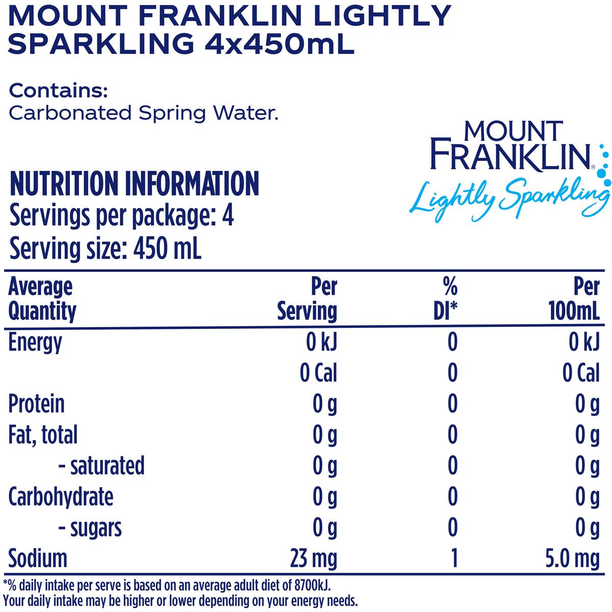 Mount Franklin Lightly Sparkling Water Natural Multipack Bottles 450ml ...