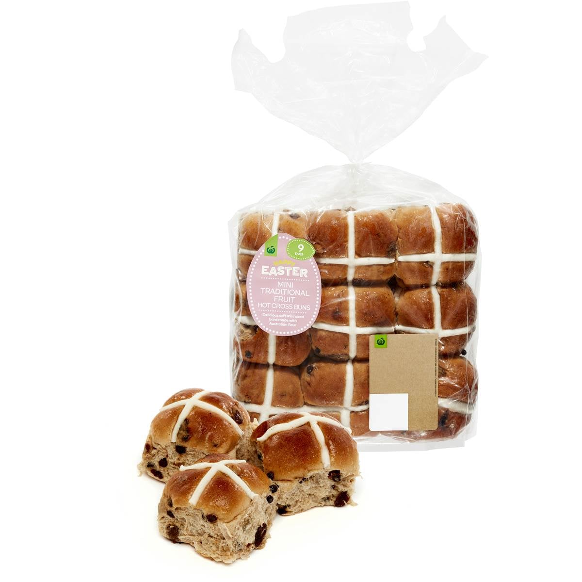 Woolworths Mini Traditional Fruit Hot Cross Buns 9pk | Woolworths