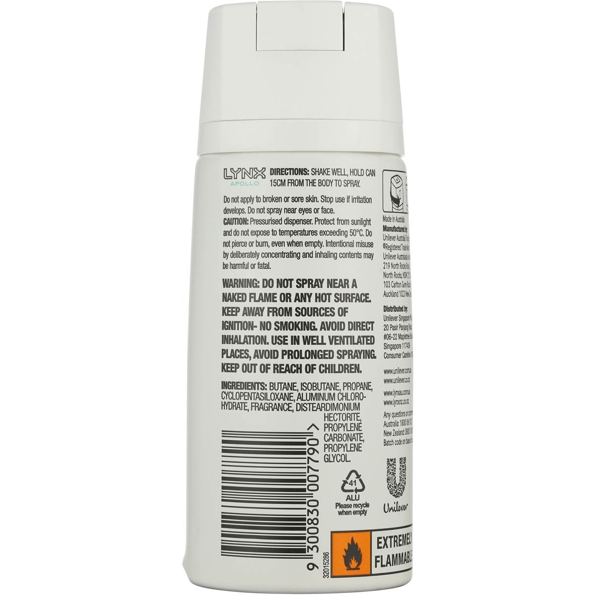 Lynx Aerosol Deodorant Apollo Antiperspirant 160ml | Woolworths
