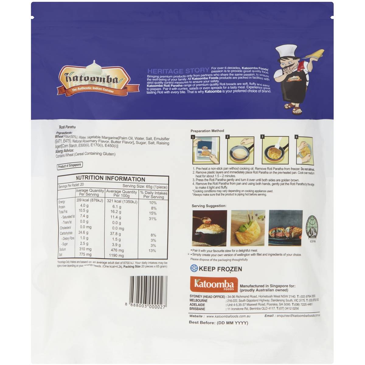 Katoomba Roti Paratha 20pc 1.3kg | Woolworths