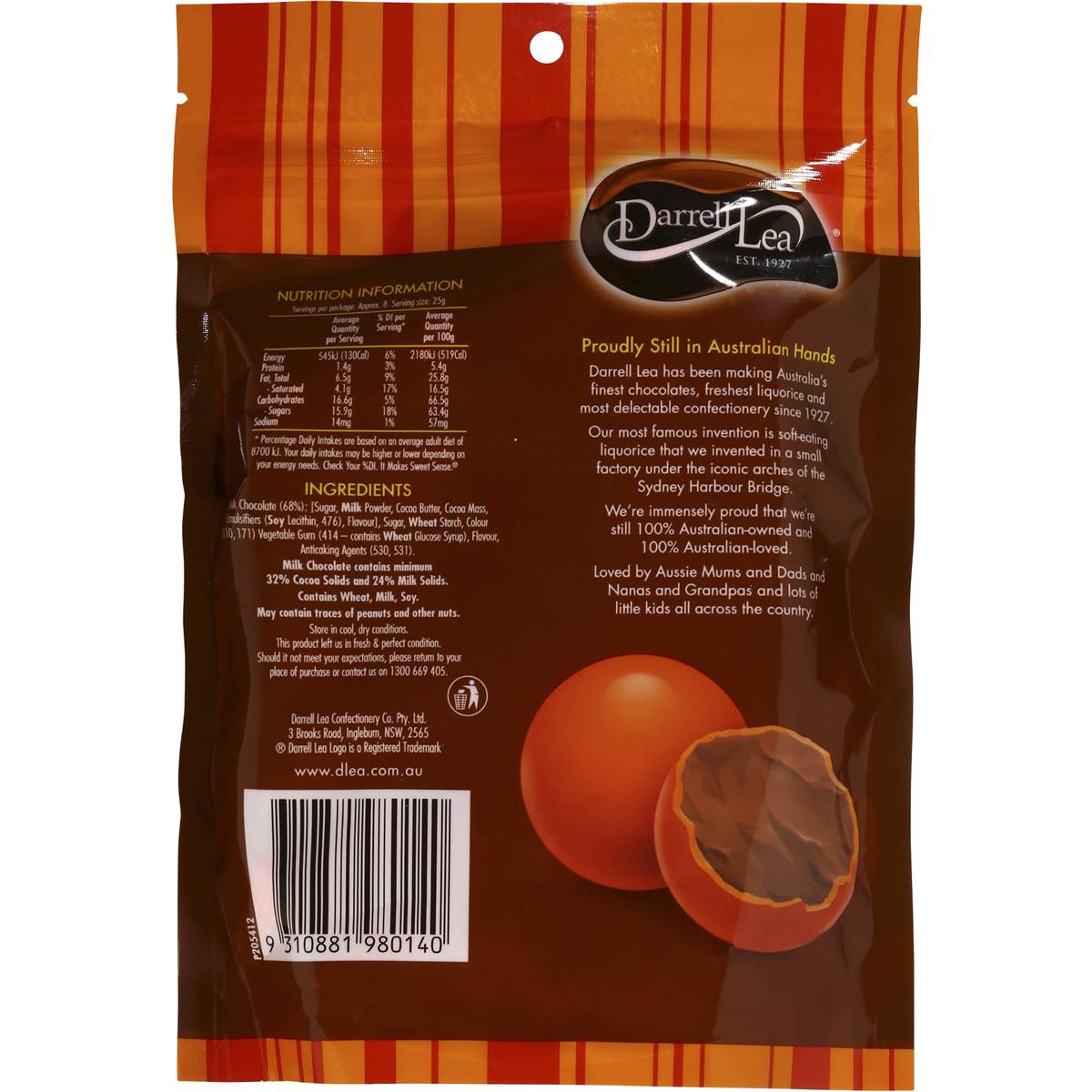 Darrell Lea Bb's Chocolate Balls Orange 200g bag | Woolworths