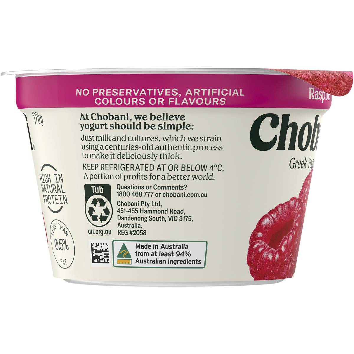 Chobani Raspberry Greek Yogurt 170g | Woolworths