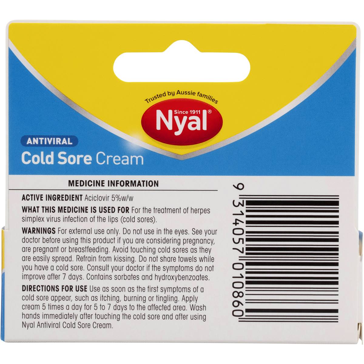 Nyal Anti Viral Cold Sore Cream 5g Woolworths