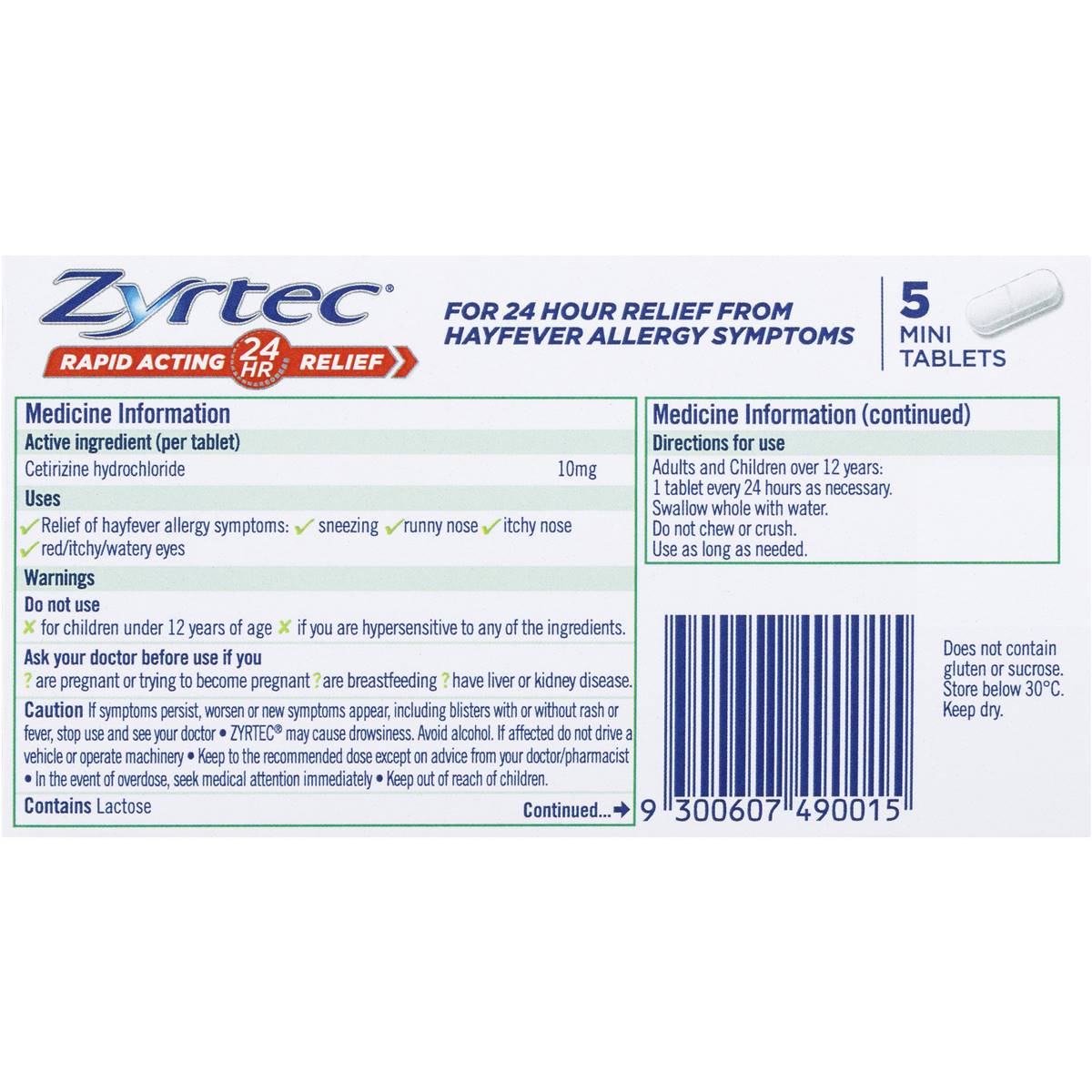 Zyrtec Rapid Acting Hayfever & Allergy Antihistamine Tablets 5 Pack ...