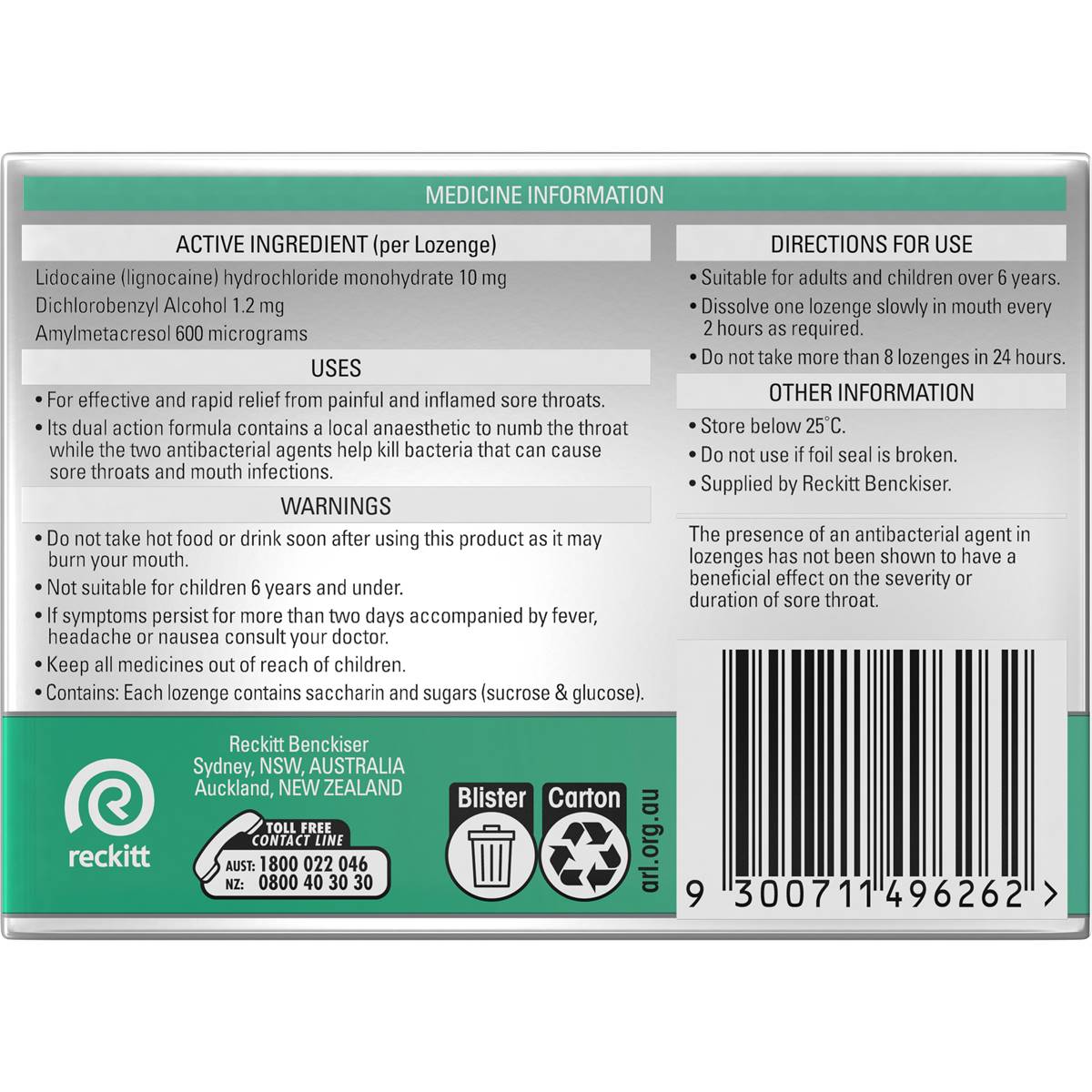 Strepsils Plus Anaesthetic Sore Throat Numbing Pain Relief Lozenges 16 ...