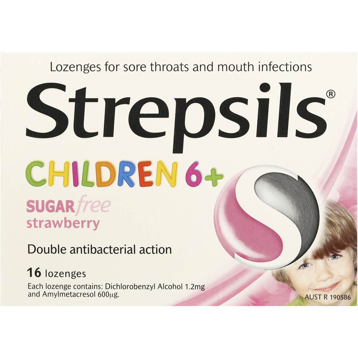 Strepsils Sore Throat Lozenges Children Strawberry Sugar Free 16 Pack ...