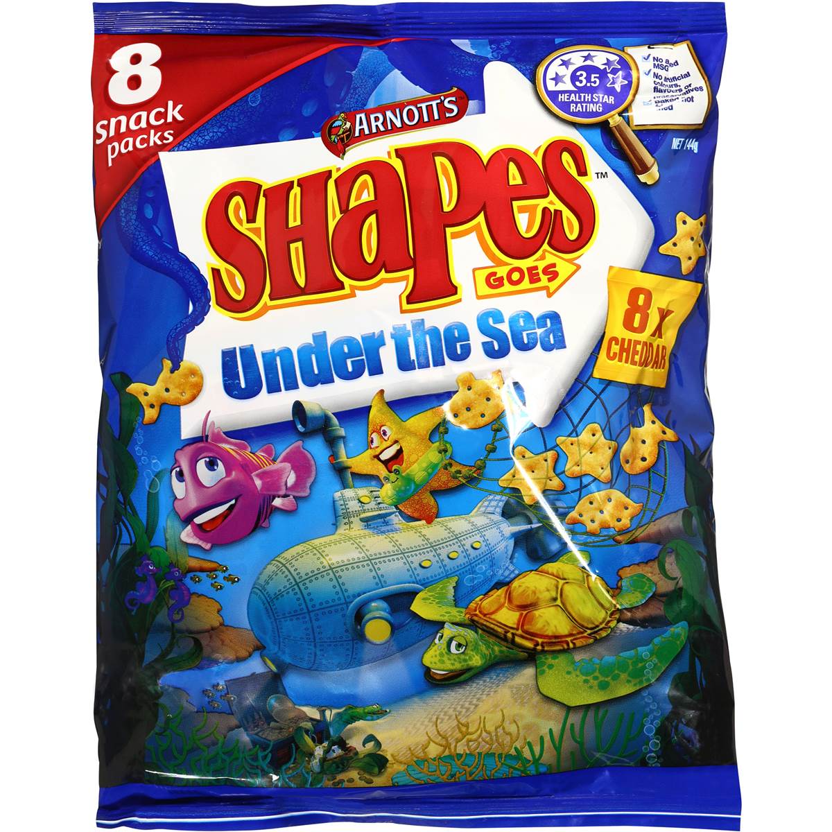 Arnott's Shapes Goes Snacks Under The Sea Cheddar 8pk 144g | Woolworths