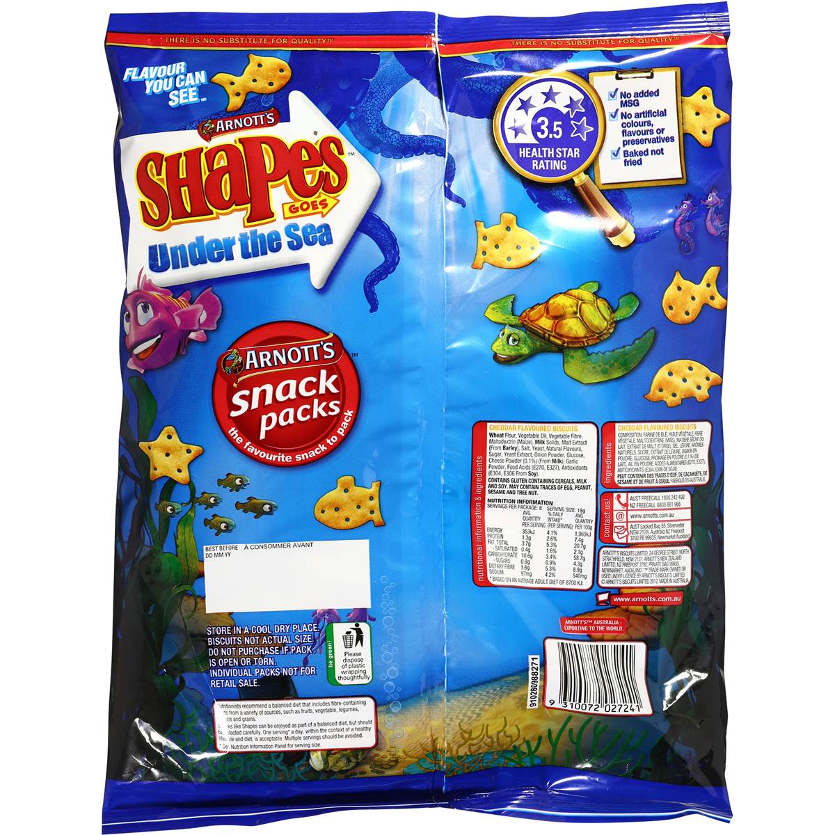 Arnott's Shapes Goes Snacks Under The Sea Cheddar 8pk 144g | Woolworths