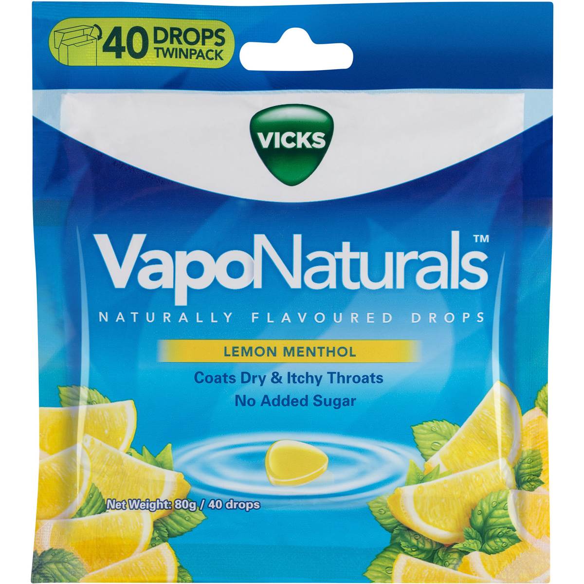 Vicks Vaponaturals Throat Lozenges Lemon Menthol 40pce 80g | Woolworths