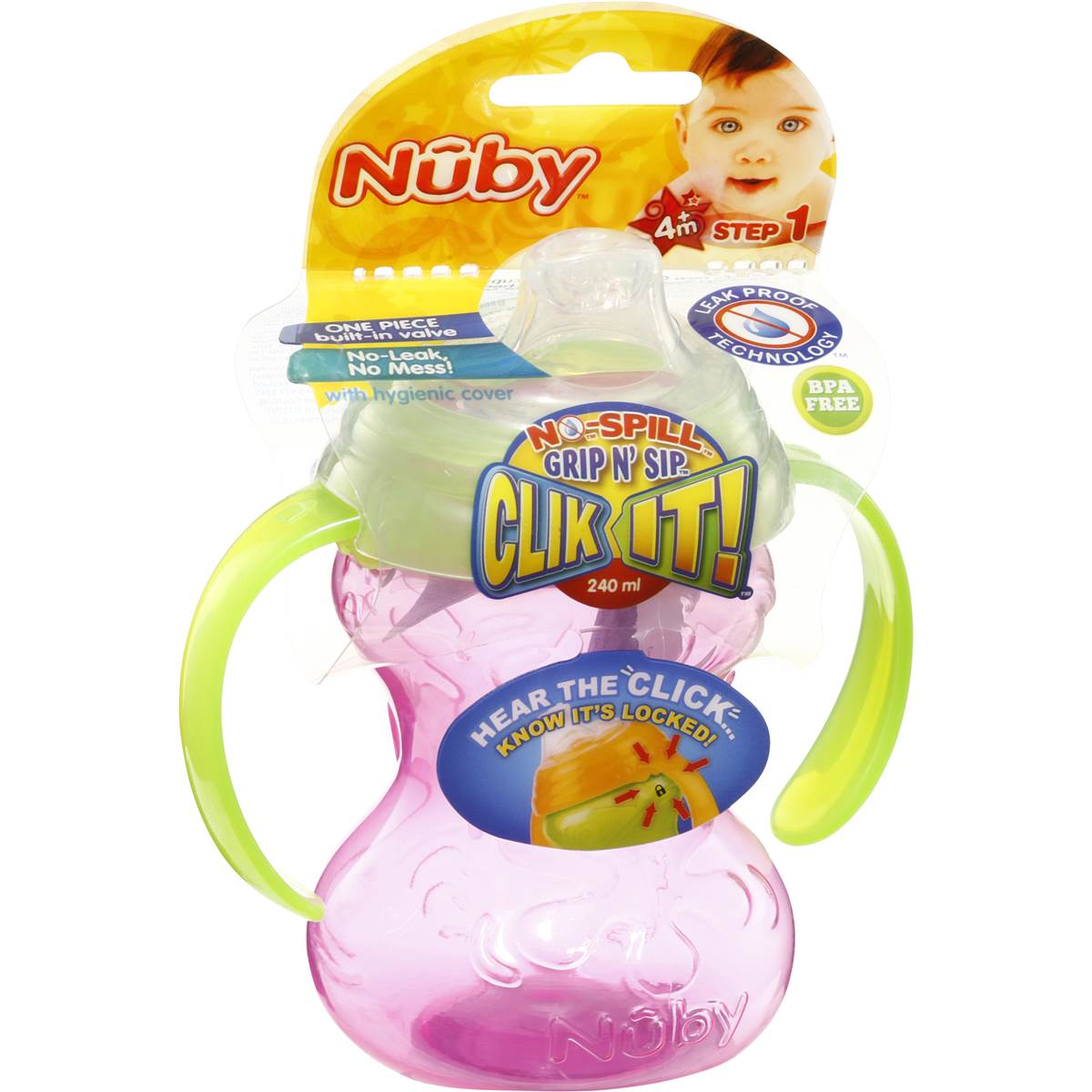 Nuby Click It Cups Twin Handle Trainer 240ml Each | Woolworths