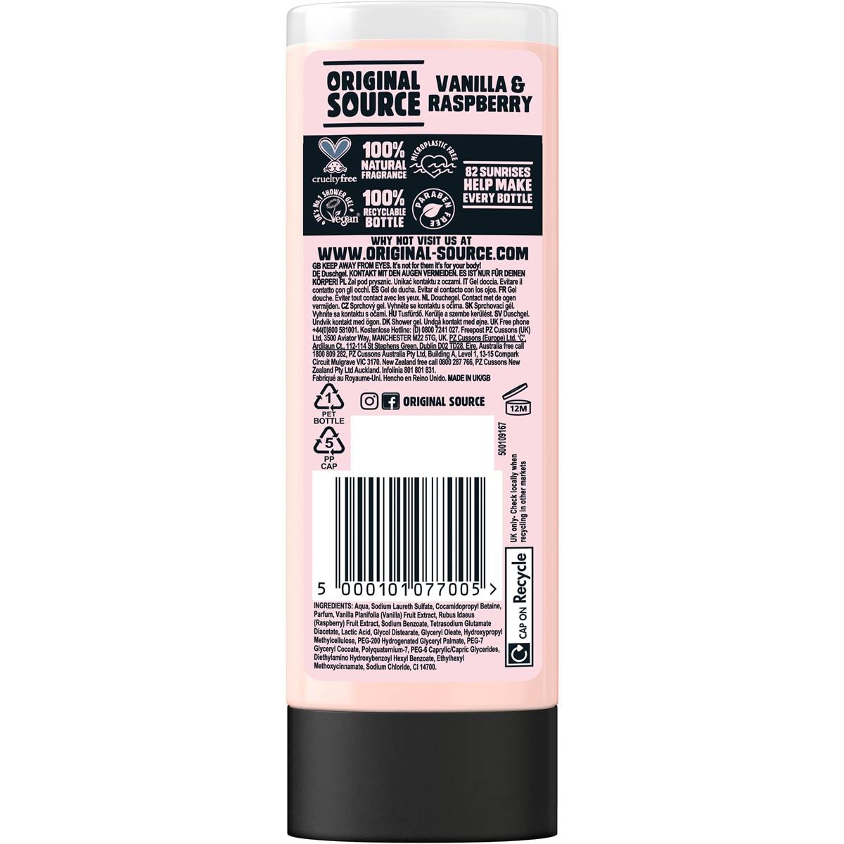 Original Source Body Wash Creamy Vanilla & Raspberry Shower Gel 250ml ...