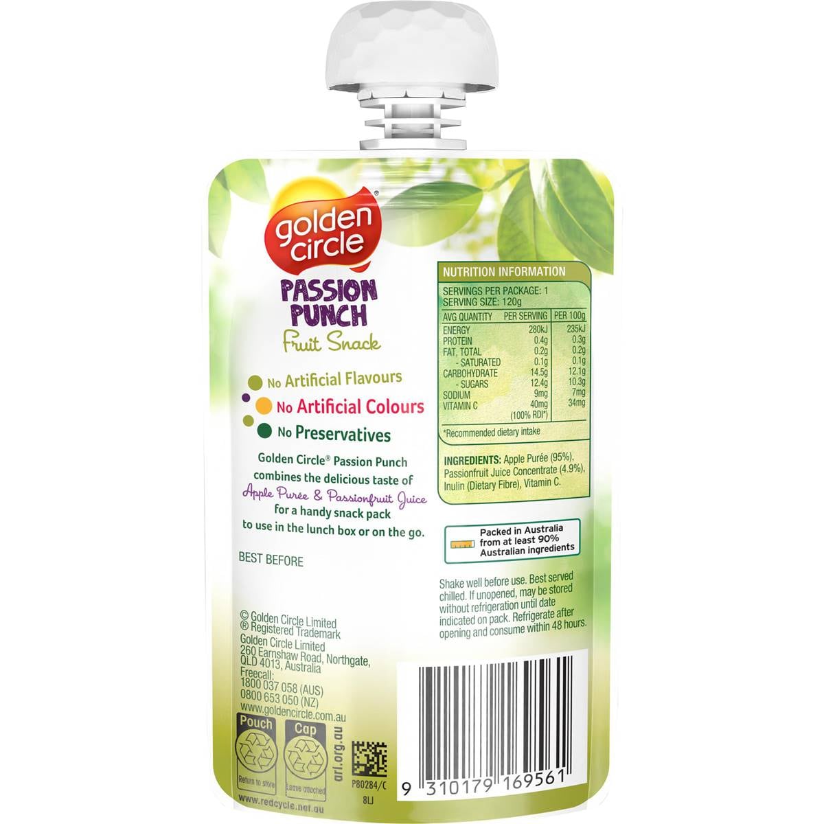 Golden Circle Blended Fruit Puree Apple & Passionfruit Lunch Box Pouch ...