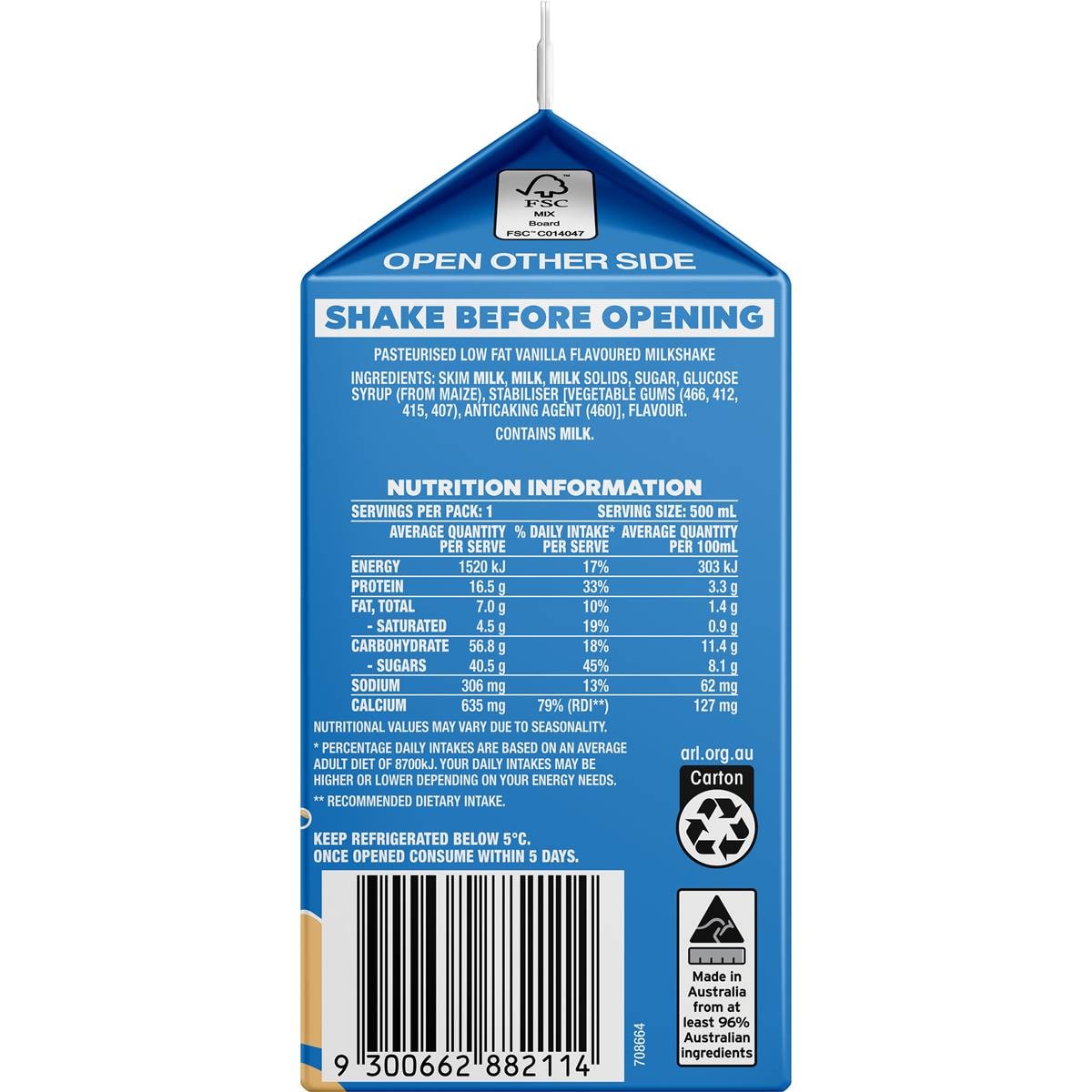 Brownes Chill Vanilla Shake 'n' Shake 500ml | Woolworths