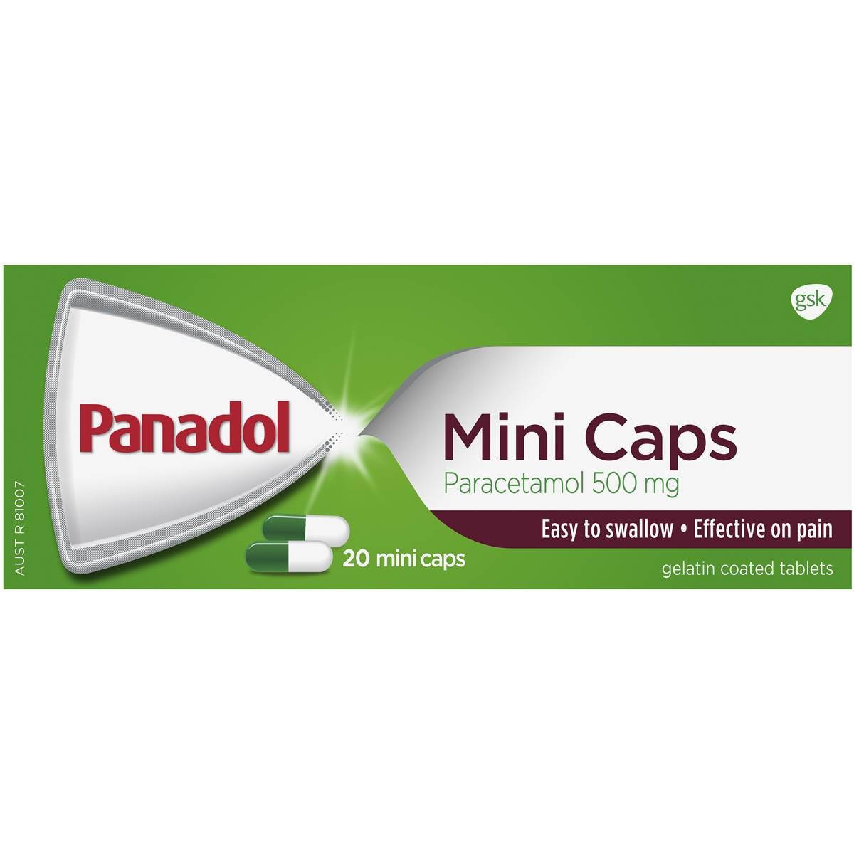 Panadol Mini Caps For Pain Relief Paracetamol 500mg 20 Pack | Woolworths