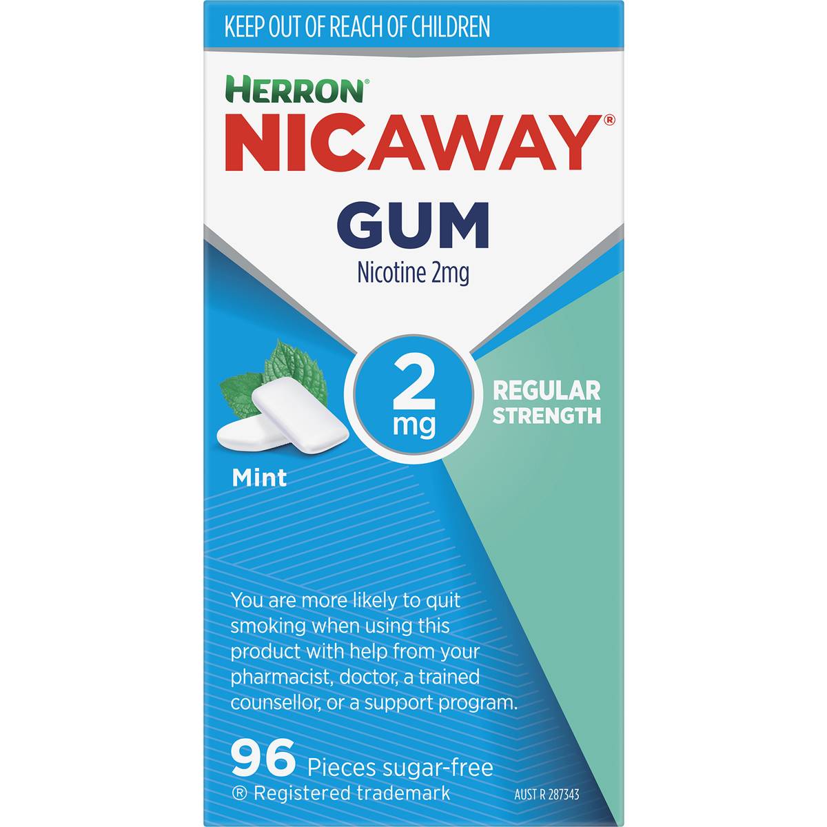 Nicaway Nicaway Stop Smoking Mint Gum 2mg 96 Pack | Woolworths