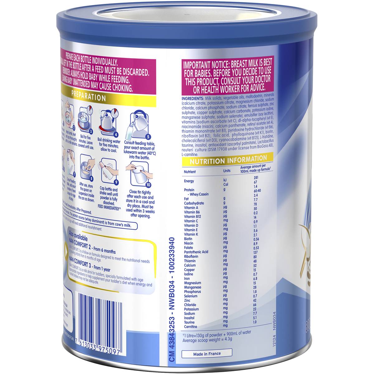 Nestle Nan Comfort 1 Starter 0-6 Months Baby Formula Powder 800g ...