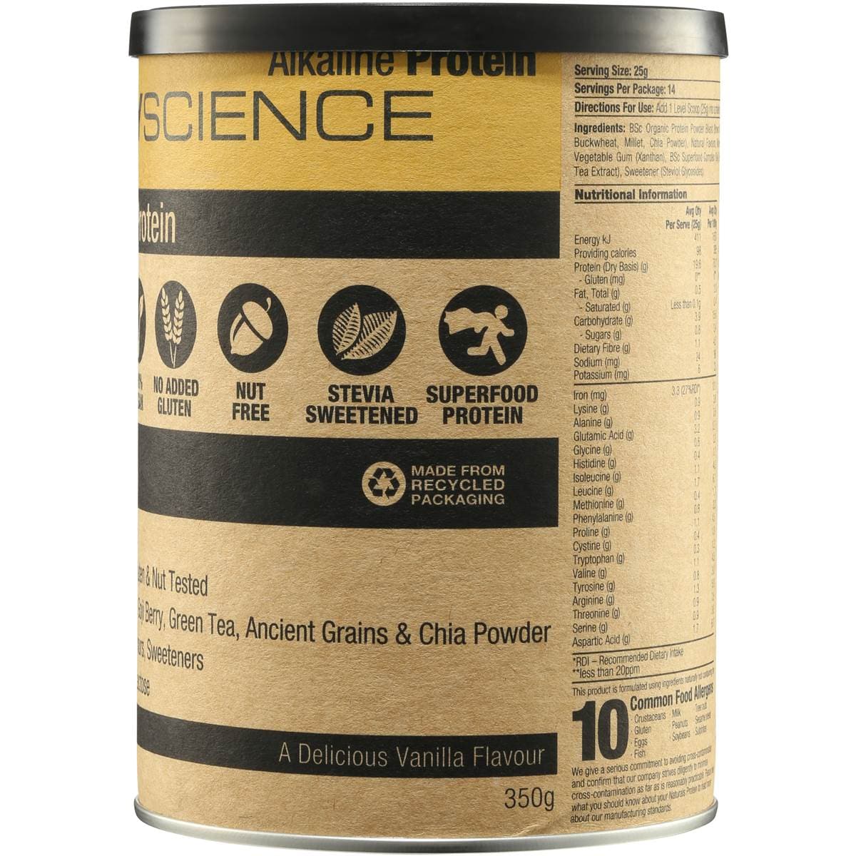 Body Science International Naturals Organic Plant Protein Vanilla 350g ...