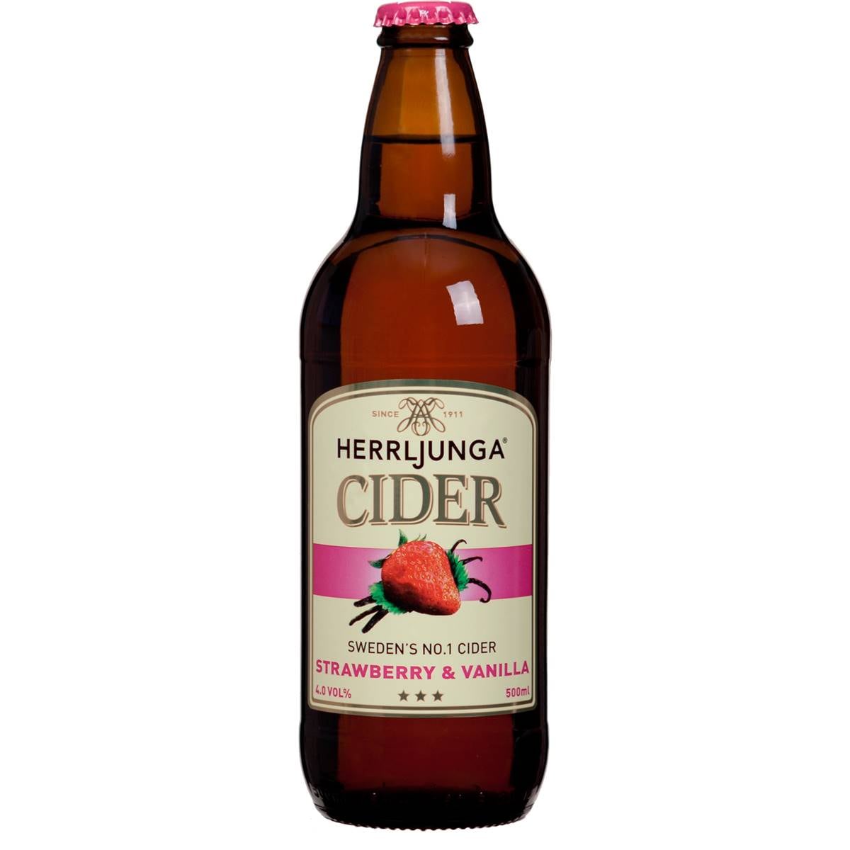 Herrljunga +46 Strawberry & Vanilla Cider Bottle 500ml Single | Woolworths