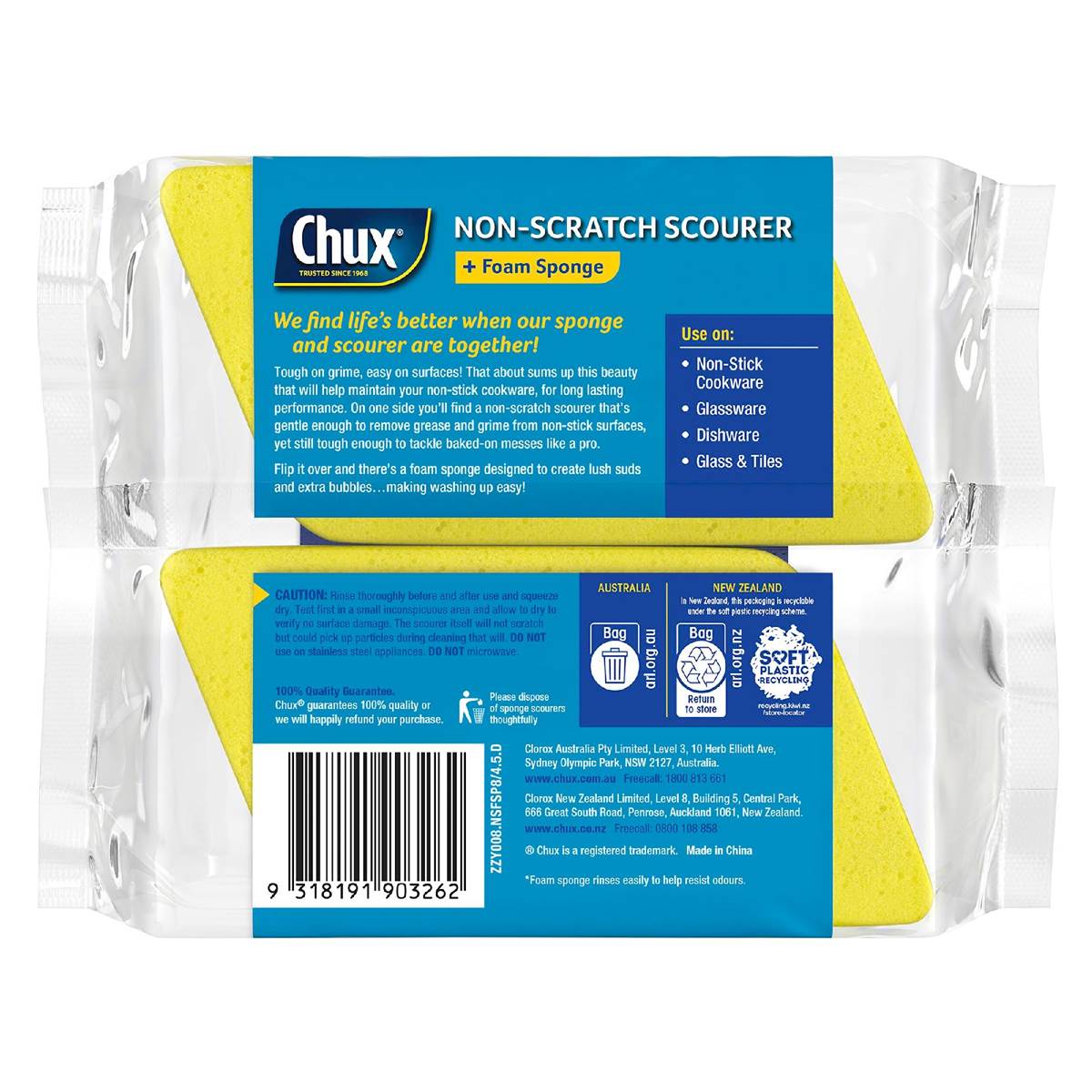 Chux Non Scratch Scourer Scrubs 8 Pack | Woolworths