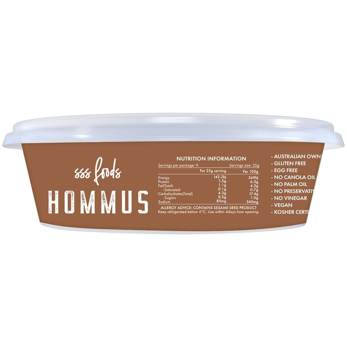 Sss Foods Hommus Natural 225g | Woolworths