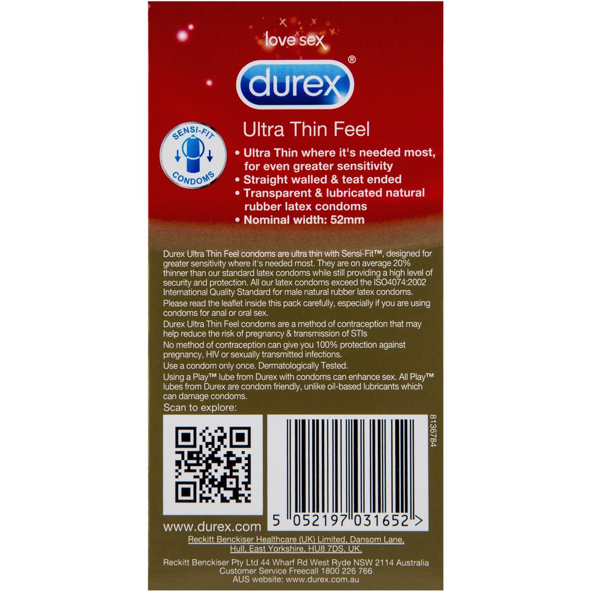 Durex Condoms Featherlite Ultra Thin Feel 24 Pack | Woolworths