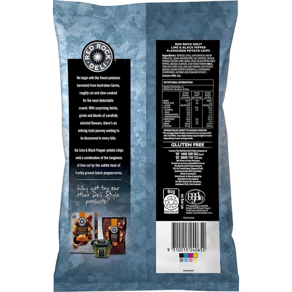 Red Rock Deli Potato Chips Lime & Black Pepper 165g | Woolworths