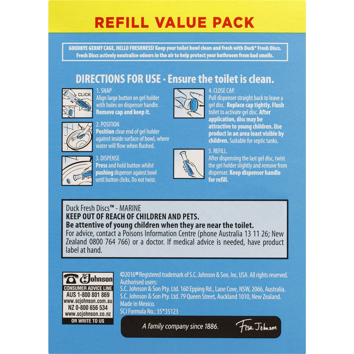 Duck Fresh Discs Toilet Cleaner Marine Refill 2x36ml | Woolworths